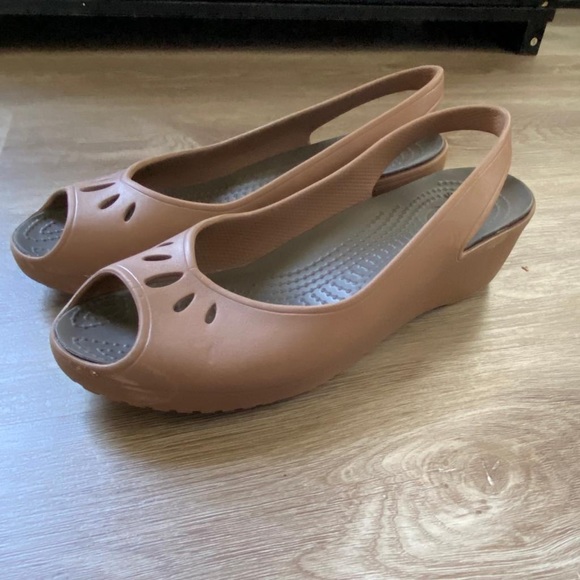 CROCS | Shoes | Crocs Slingback Mini Wedge Peep Toe Sandals | Poshmark